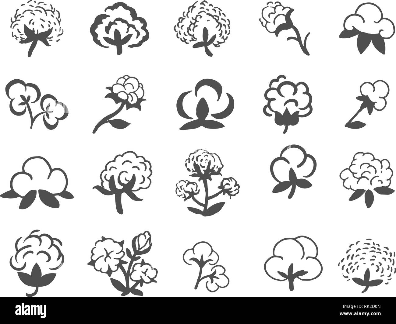 Natural organic cotton, pure cotton vector labels set. Hand drawn ...