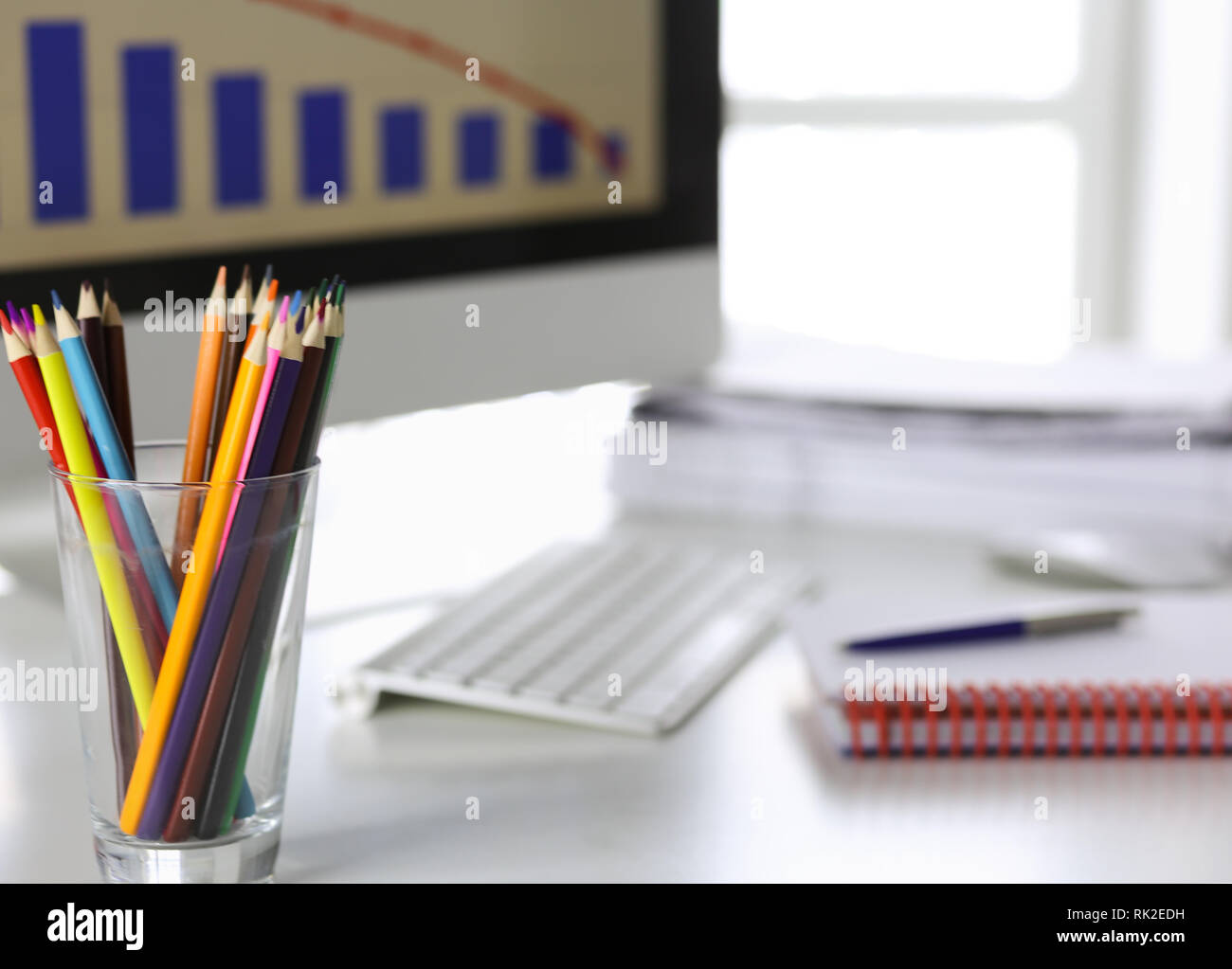 Workspace desktop, documents on the office table Stock Photo - Alamy