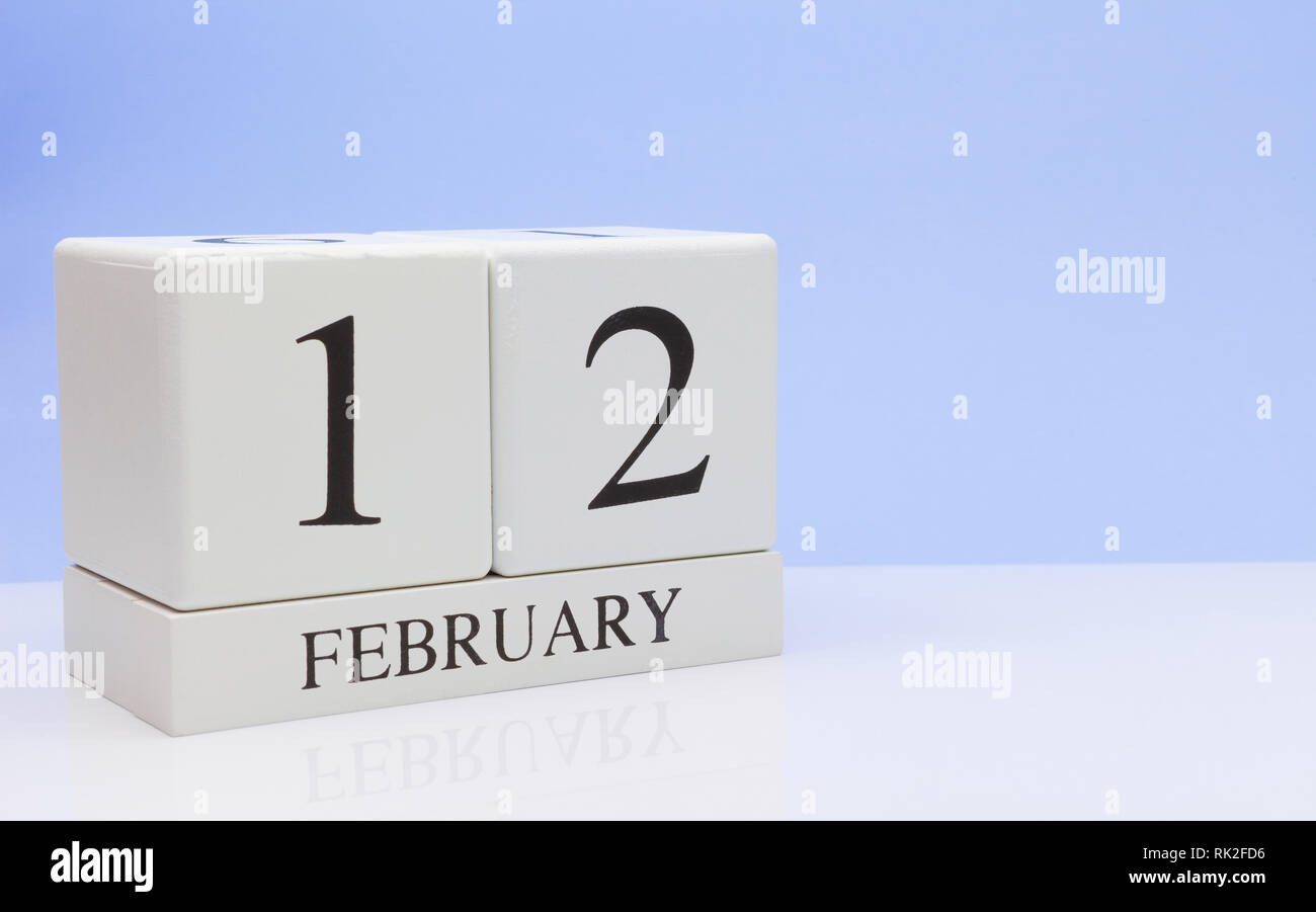 February 12st. Day 12 of month, daily calendar on white table with ...