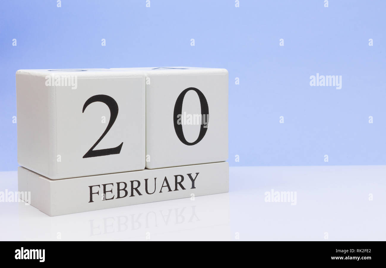 February 20st. Day 20 of month, daily calendar on white table with ...