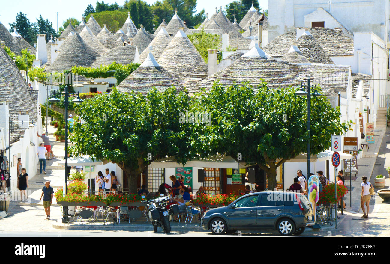 ALBEROBELLO, ITALY - JULY 31, 2017: beautiful town of Alberobello with ...