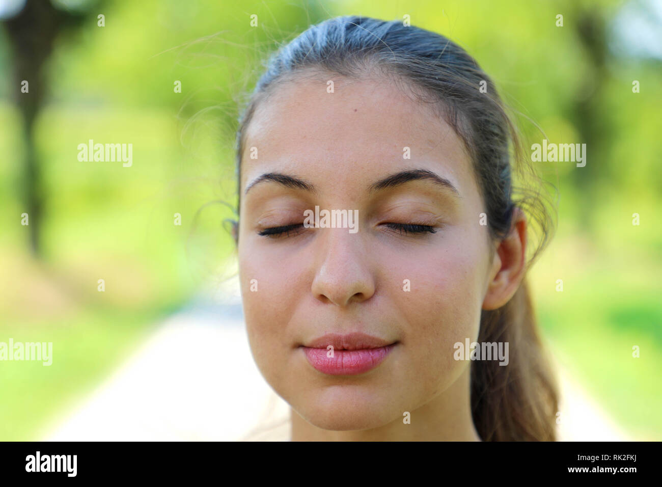 Woman meditating eyes closed close up hi-res stock photography and images - Alamy