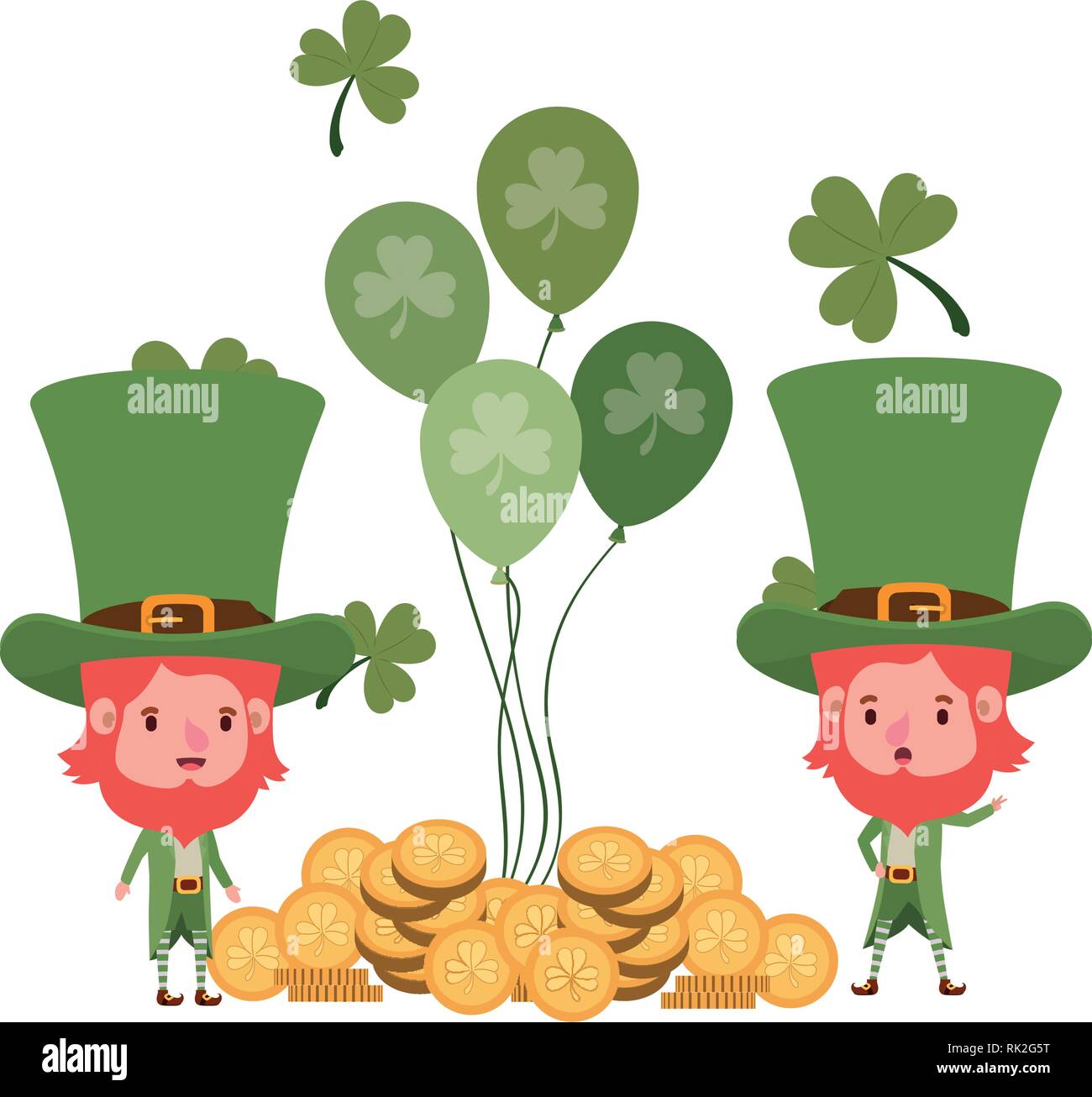 leprechauns with coin and clover isolated icon Stock Vector Image & Art ...