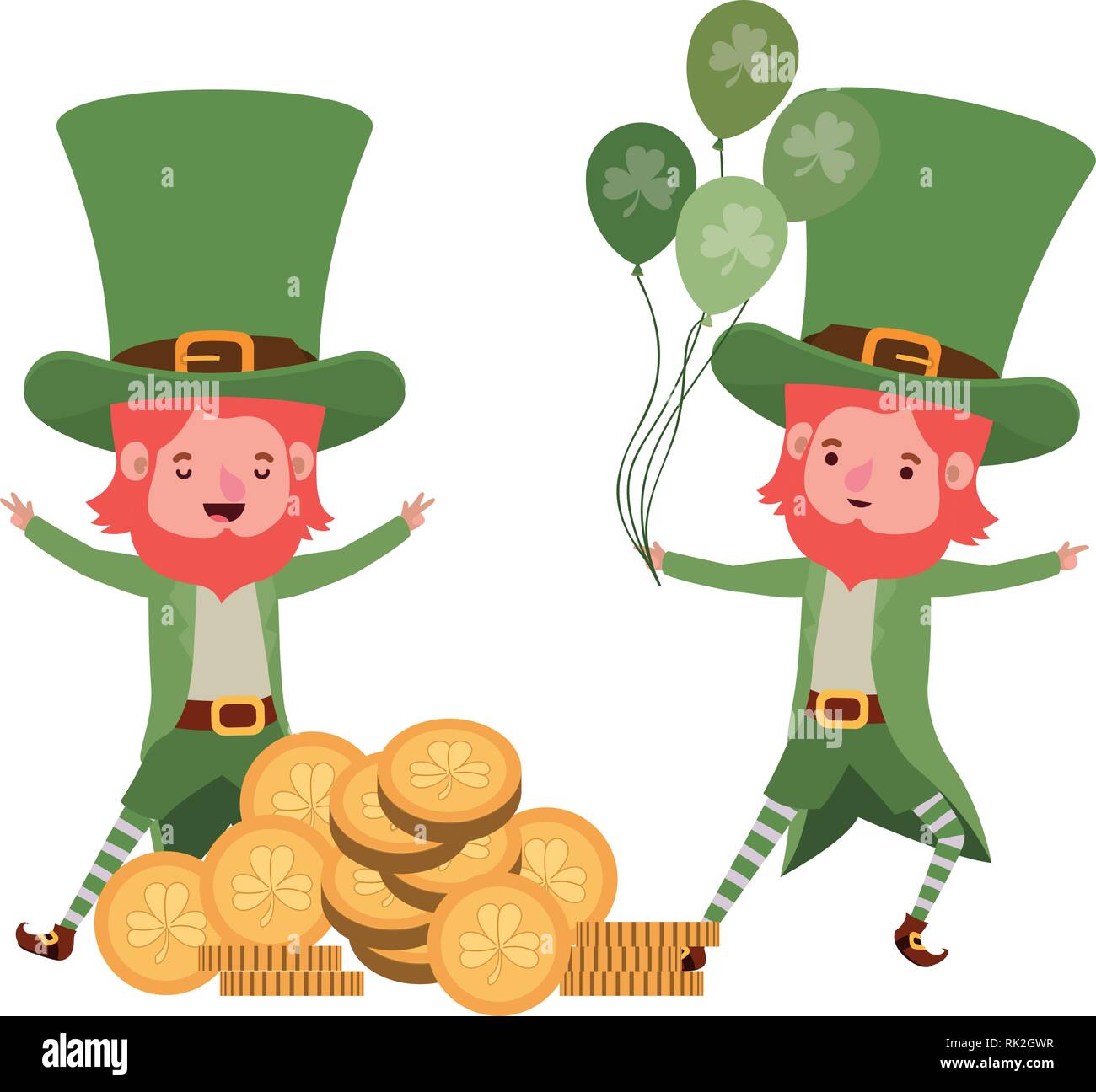 leprechauns with coin and clover isolated icon Stock Vector Image & Art ...