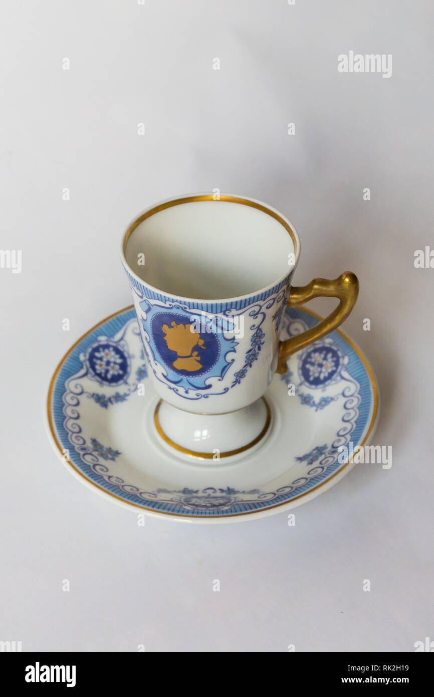 a white tea set with pattern on white background Stock Photo - Alamy
