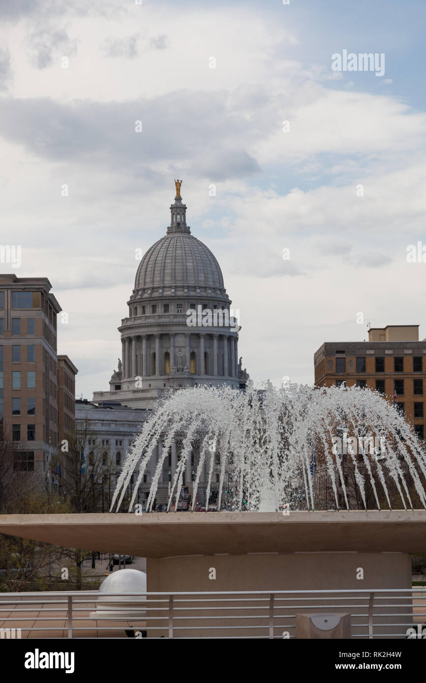 MADISON, WISCONSIN - May 10, 2014: A water fountain at Monana Terrace ...