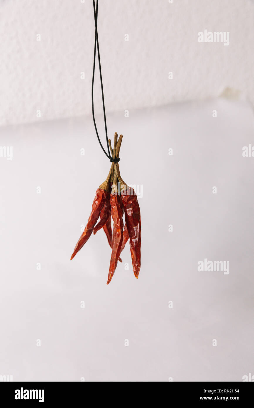Bunch of dried chilli on white background Stock Photo - Alamy