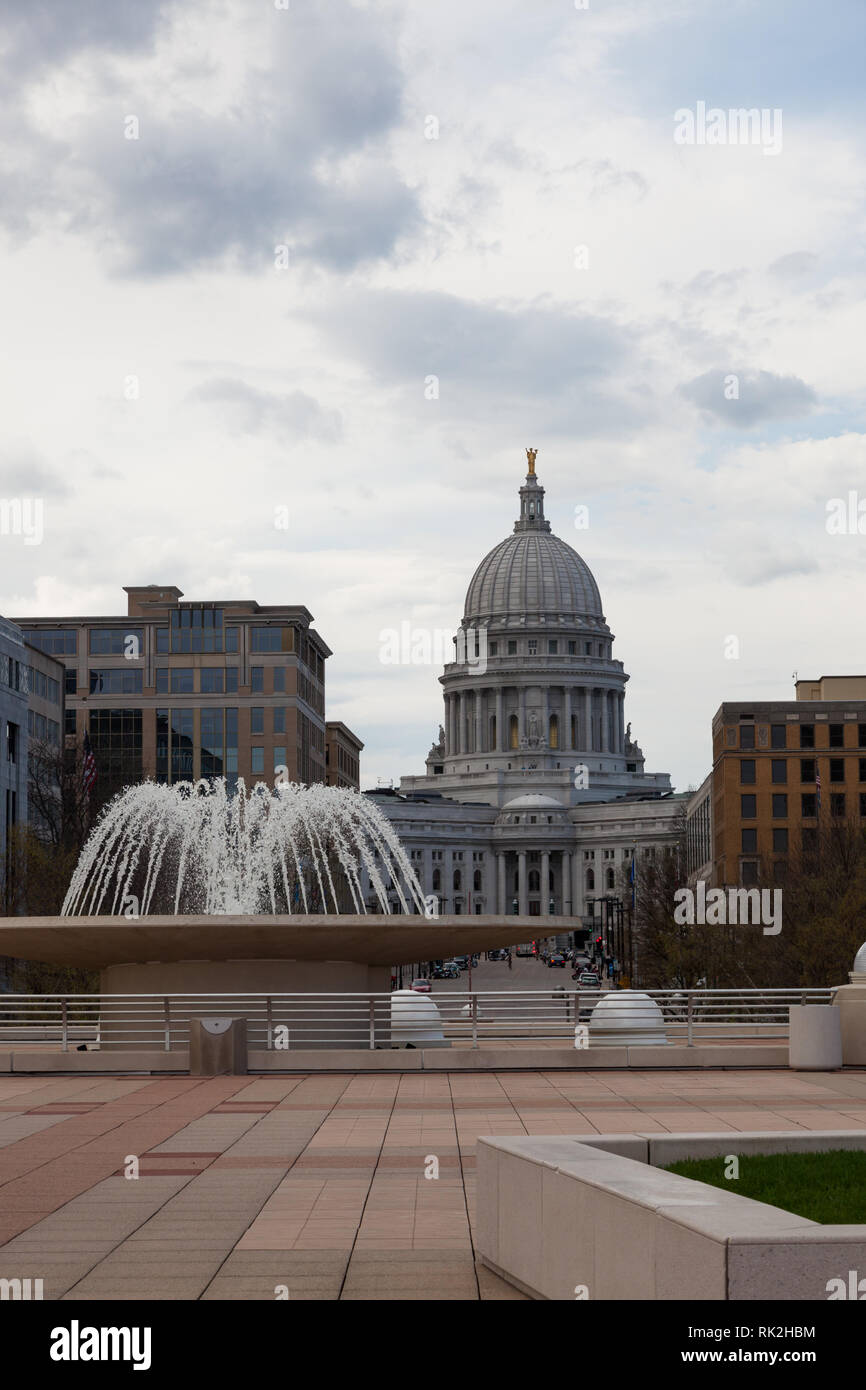 MADISON, WISCONSIN - May 10, 2014: A water fountain at Monana Terrace ...