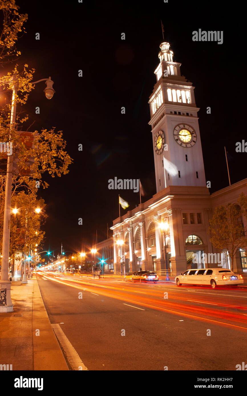 The San Francisco Ferry Building at night Stock Photo - Alamy
