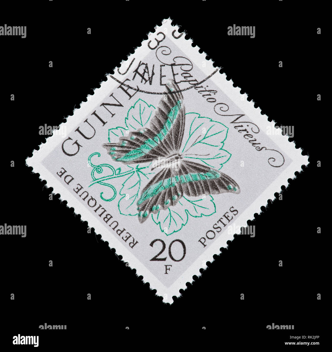 Postage stamp from Guinea depicting a green-banded swallowtail (Papilio ...