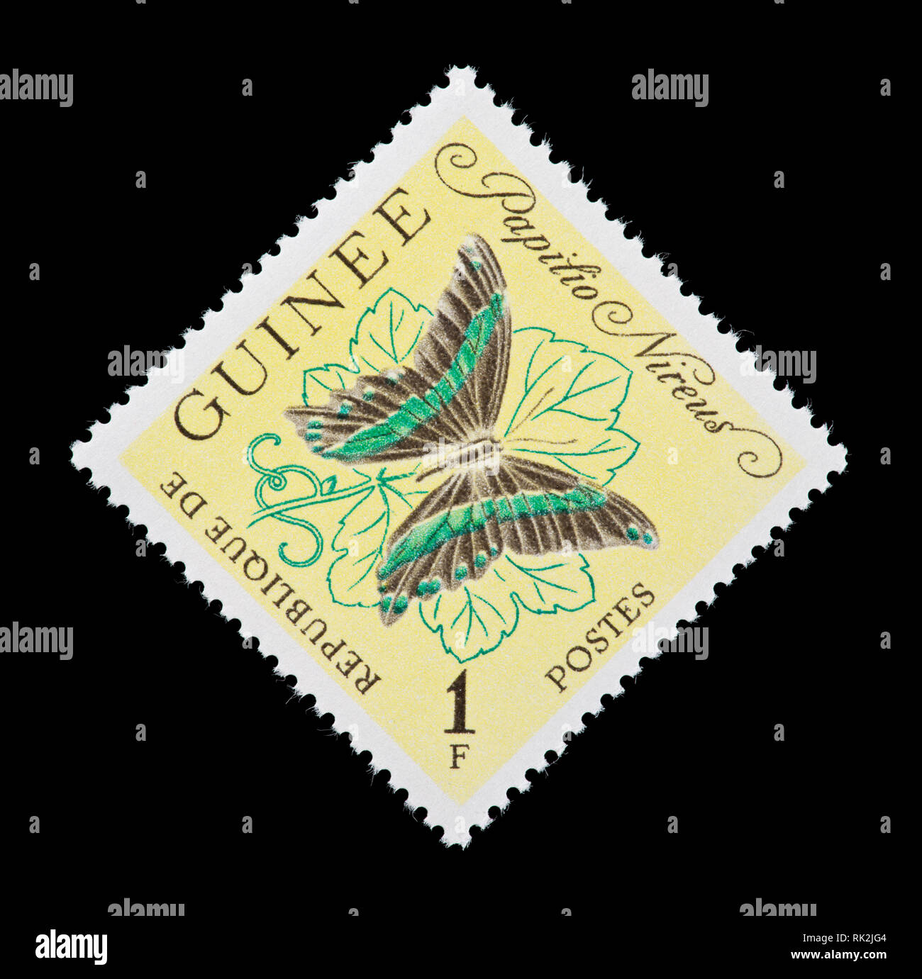 Postage stamp from Guinea depicting a green-banded swallowtail (Papilio ...