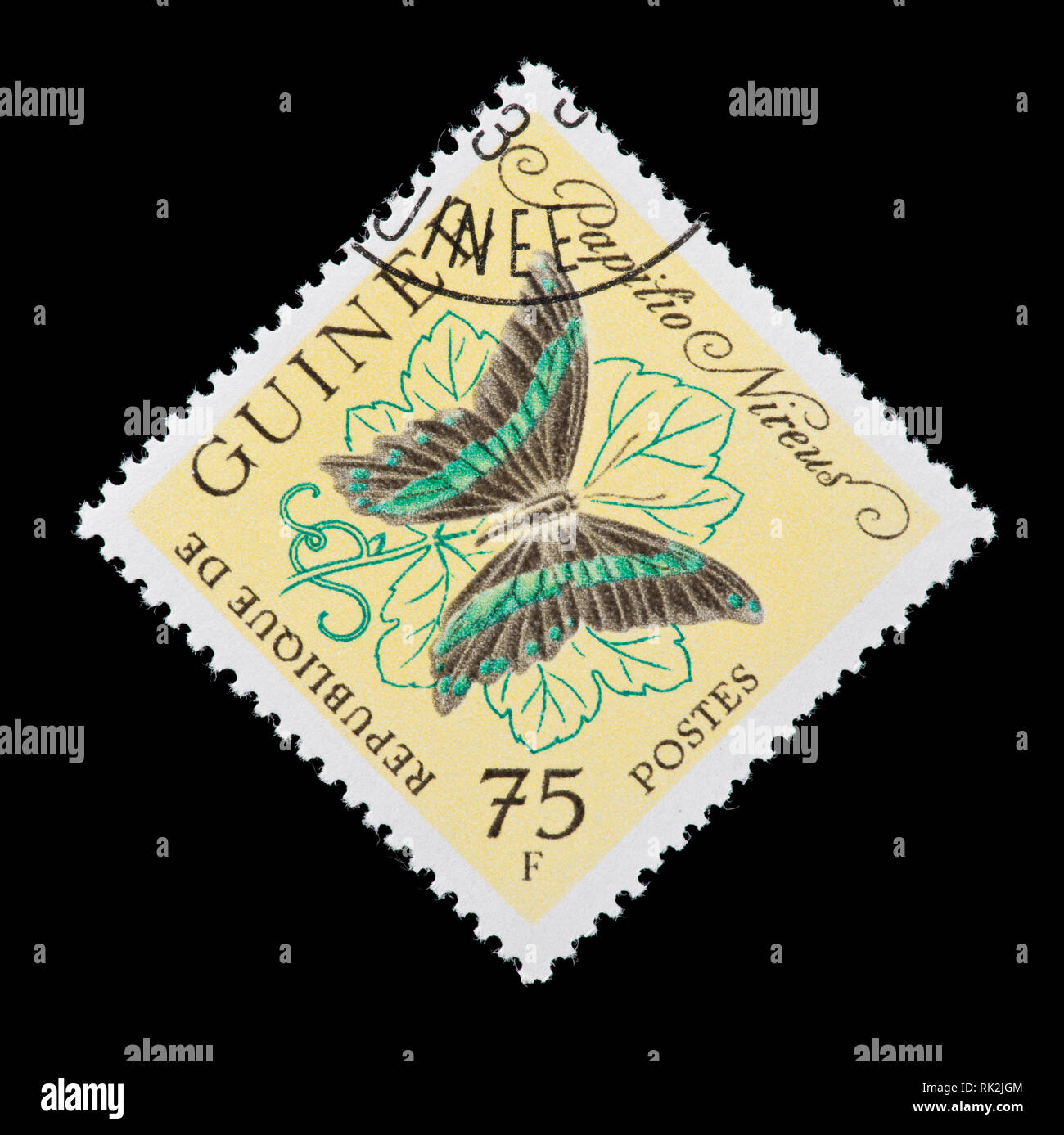 Postage stamp from Guinea depicting a green-banded swallowtail (Papilio ...