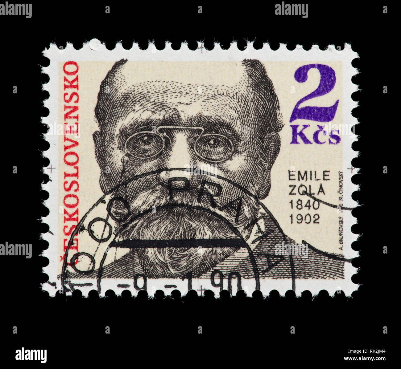 Postage stamp from Czechoslovakia depicting Emile Zola, writer Stock ...