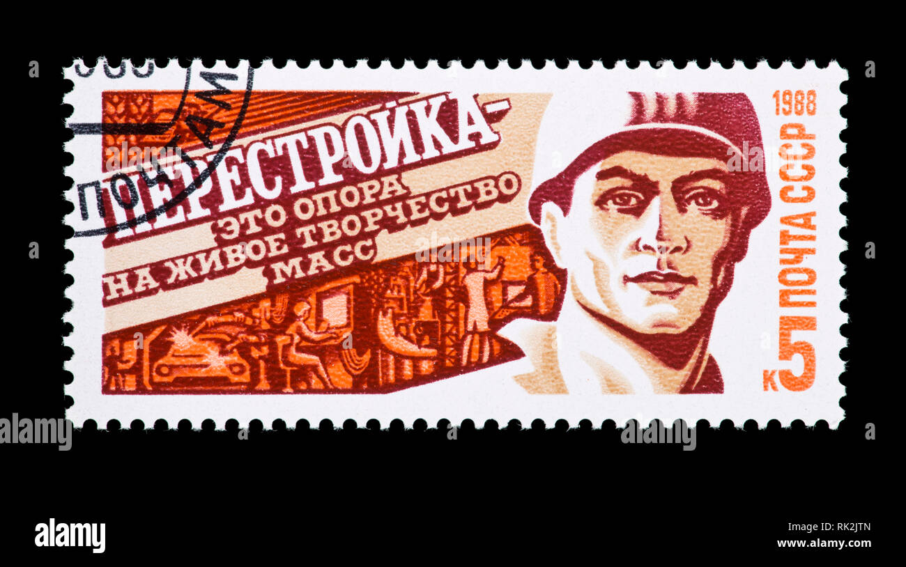 Postage stamp from the Soviet Union depicting a worker, agriculture and ...