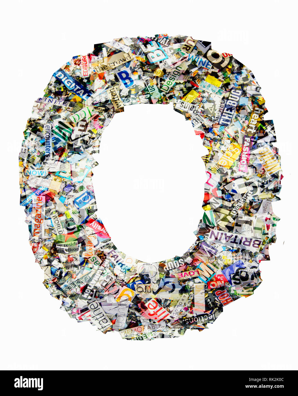 The letter O made from newspaper confetti Stock Photo - Alamy