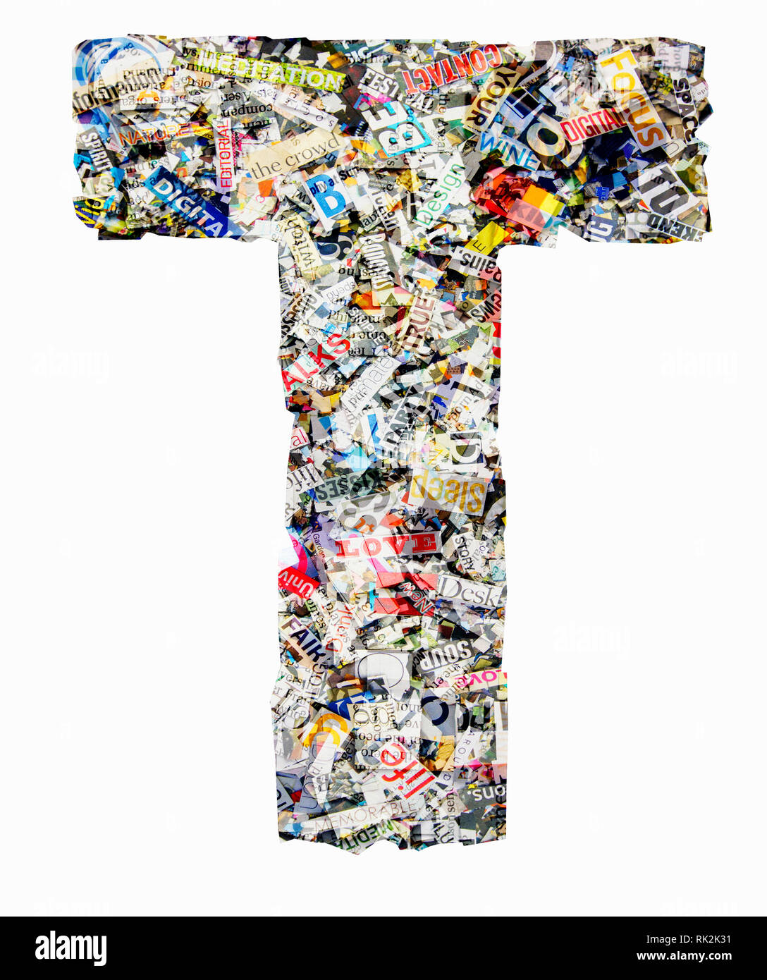 The letter T made from newspaper confetti Stock Photo - Alamy