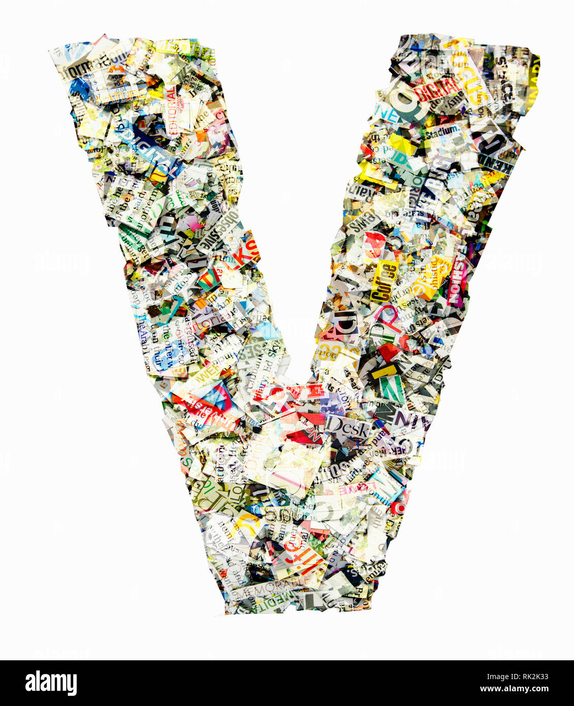 The letter V made from newspaper confetti Stock Photo - Alamy