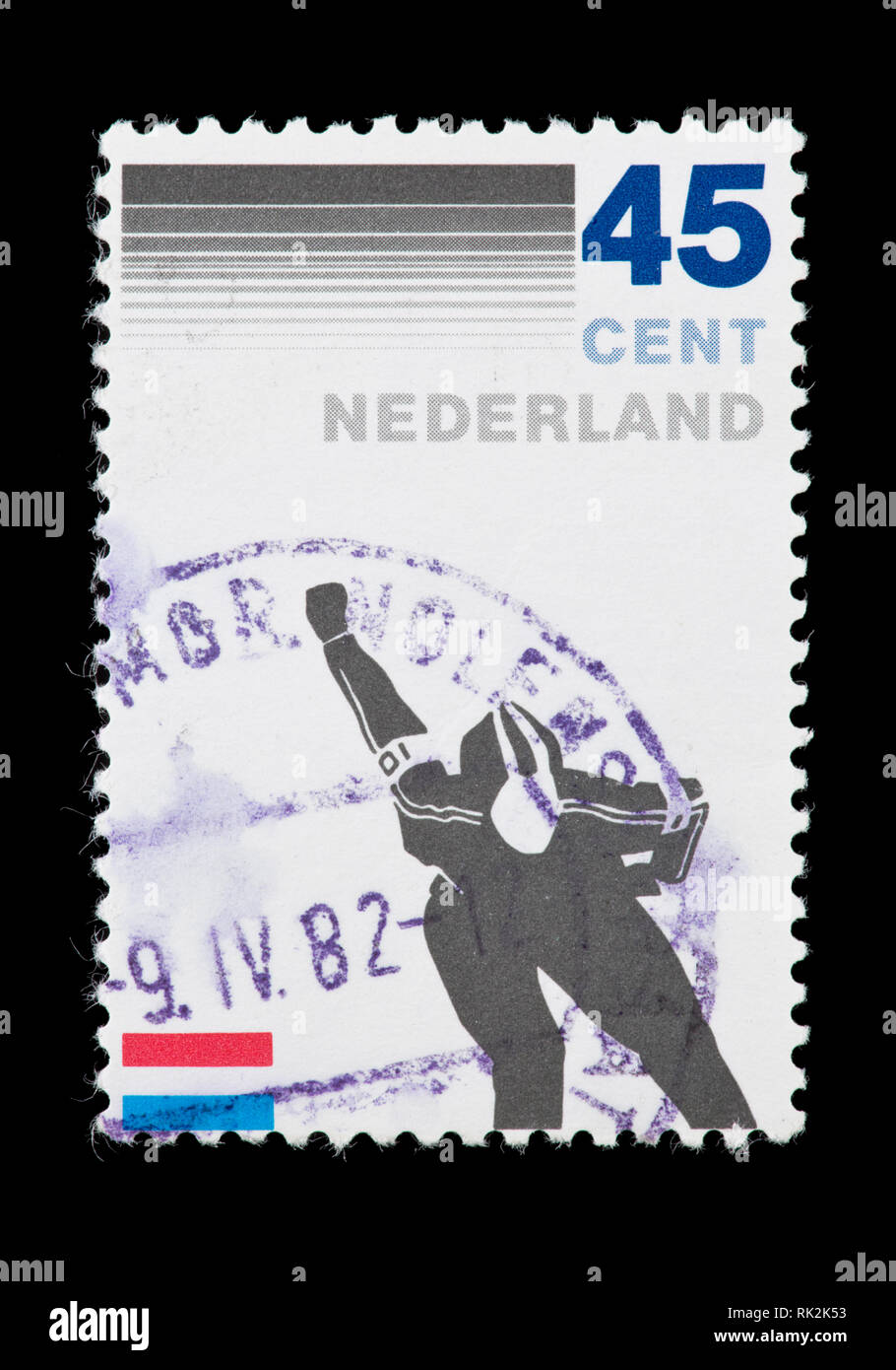 Postage stamp from the NEtherlands depictng a speed skater Stock Photo ...