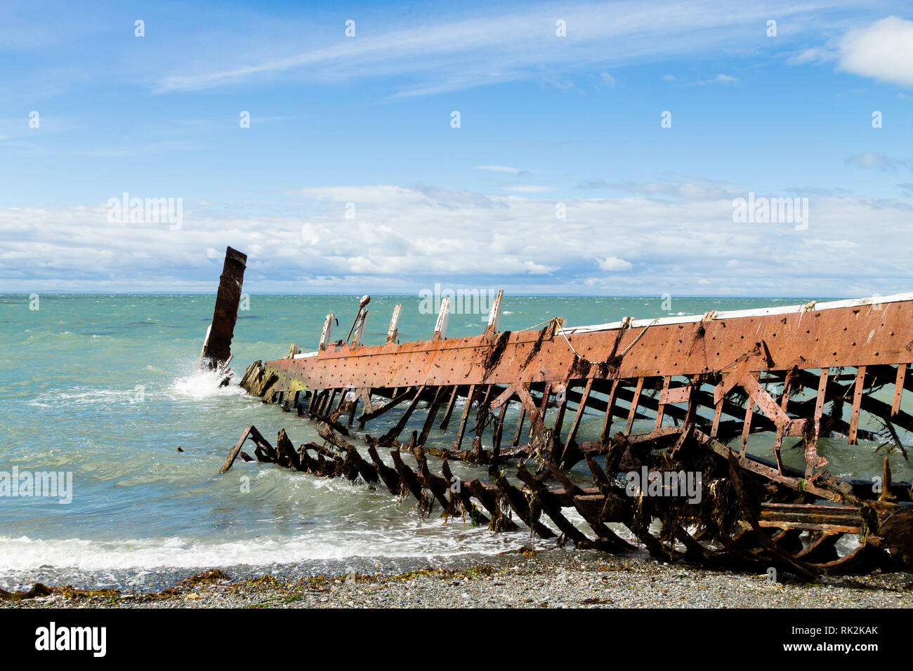Wreckages on San Gregorio beach, Chile historic site. Beached ships ...