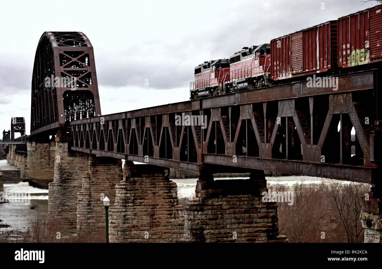 Freight train crossing the 14th Street railroad bridge from Louisville ...