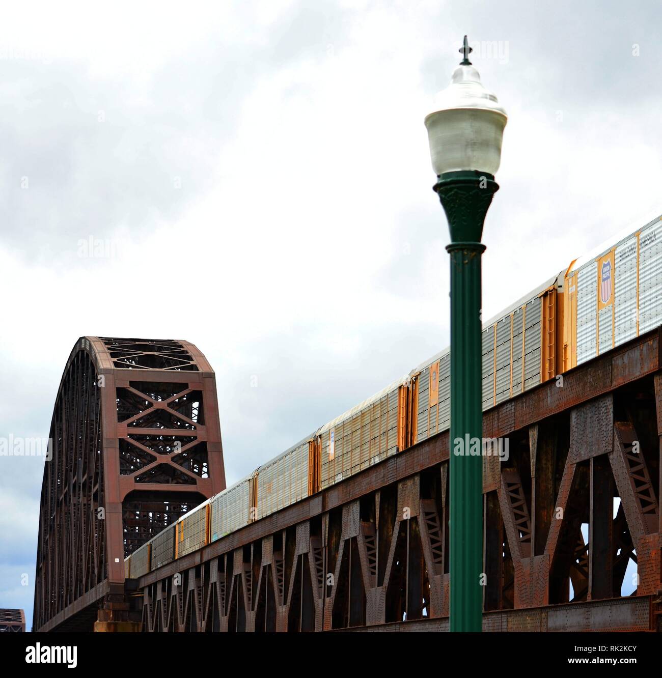 Freight train crossing the 14th Street railroad bridge from Louisville ...