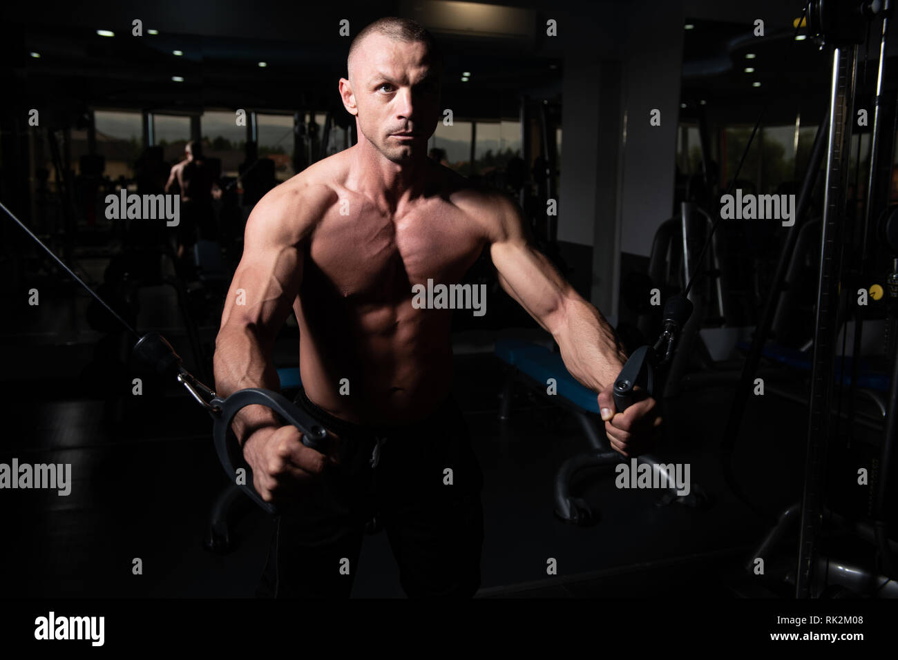 Handsome Muscular Fitness Bodybuilder Doing Heavy Weight Exercise For ...