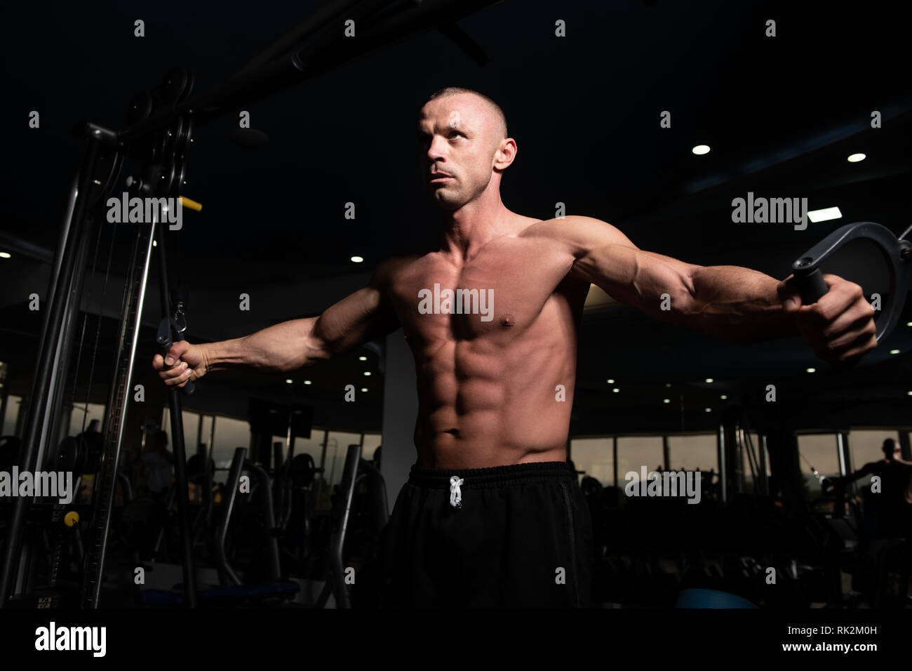 Handsome Muscular Fitness Bodybuilder Doing Heavy Weight Exercise For ...