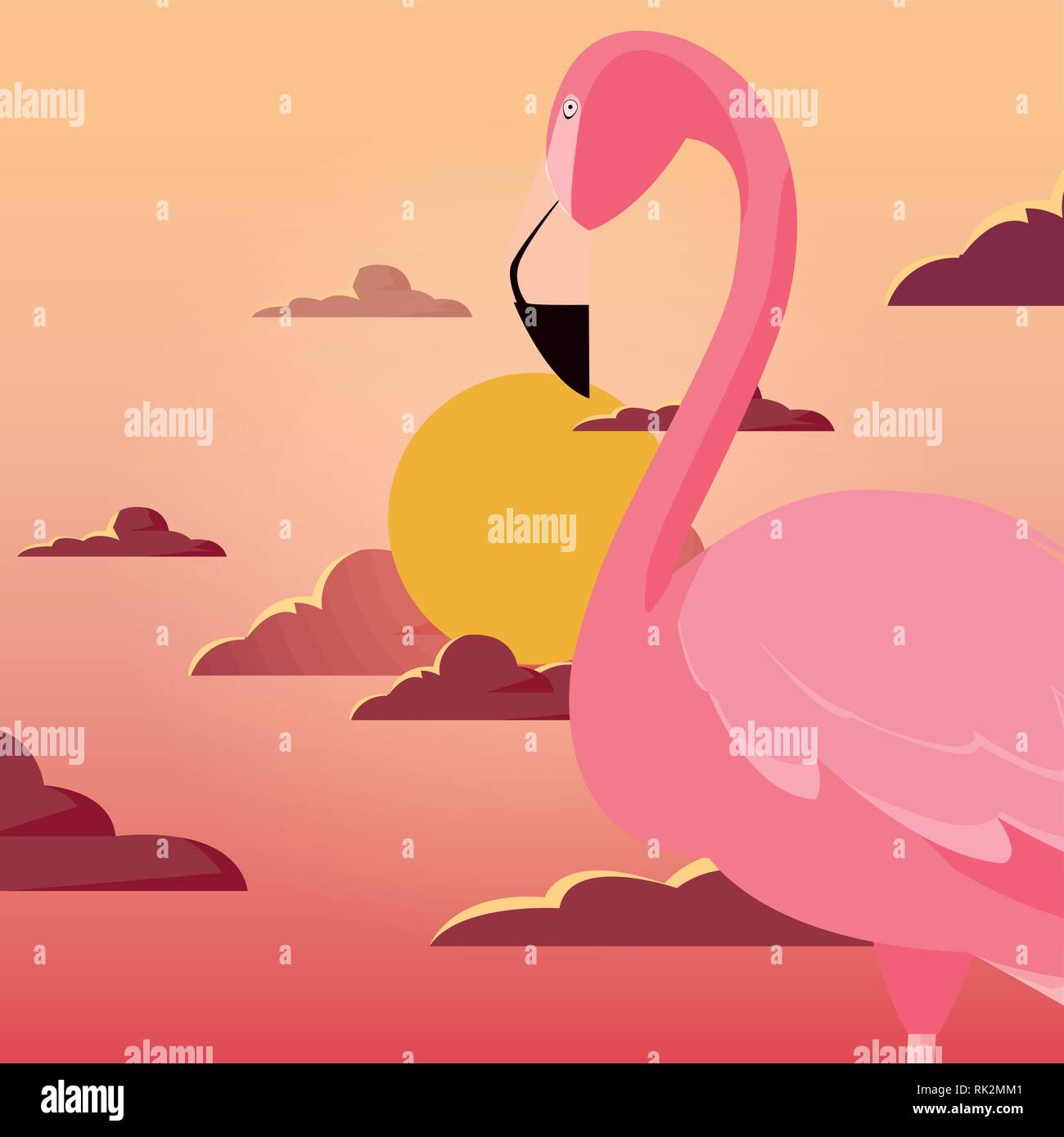 cute flamingo bird sunset backrgound vector illustration Stock Vector ...