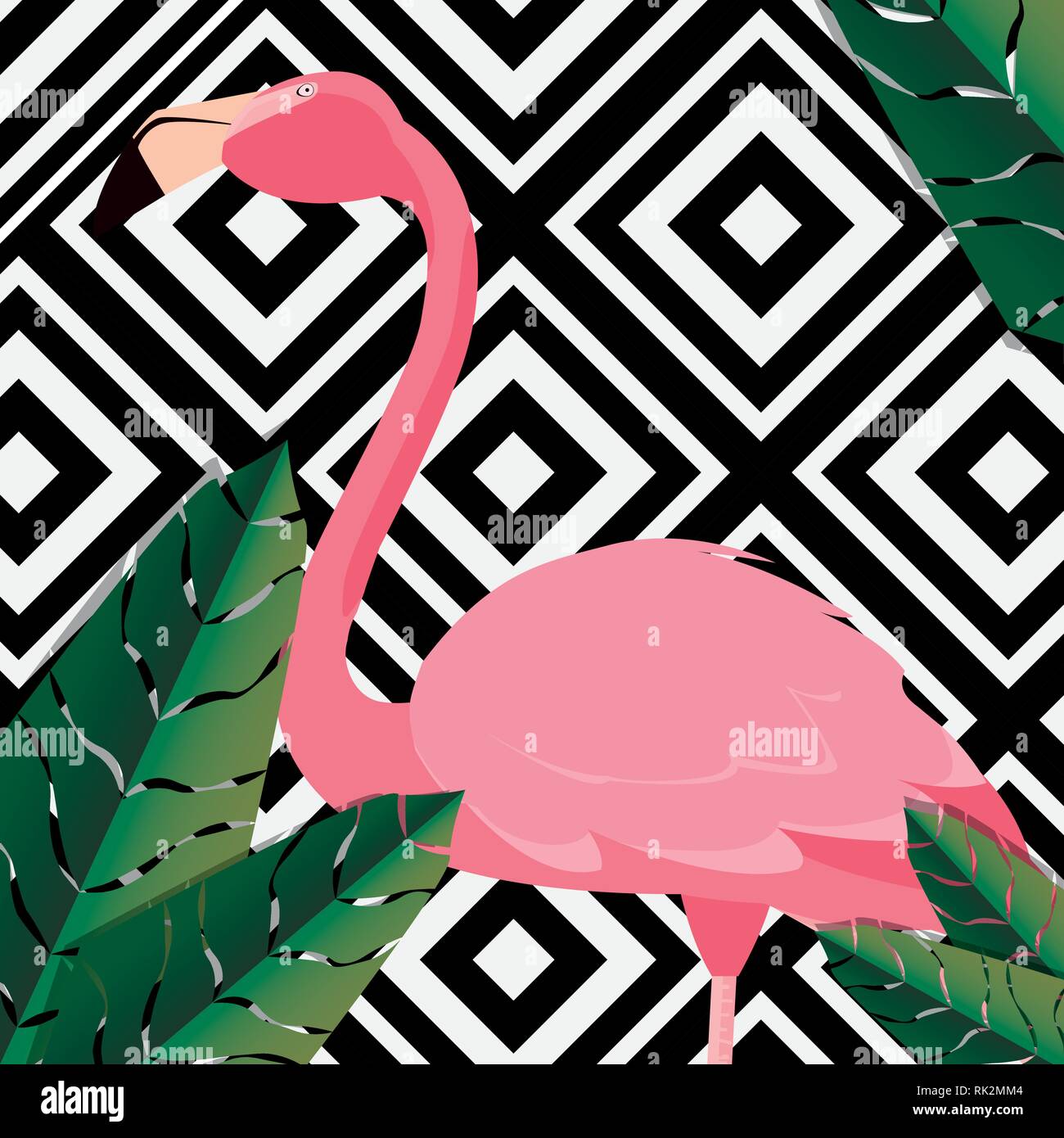 tropical flamingo palm geometric design vector illustration Stock ...