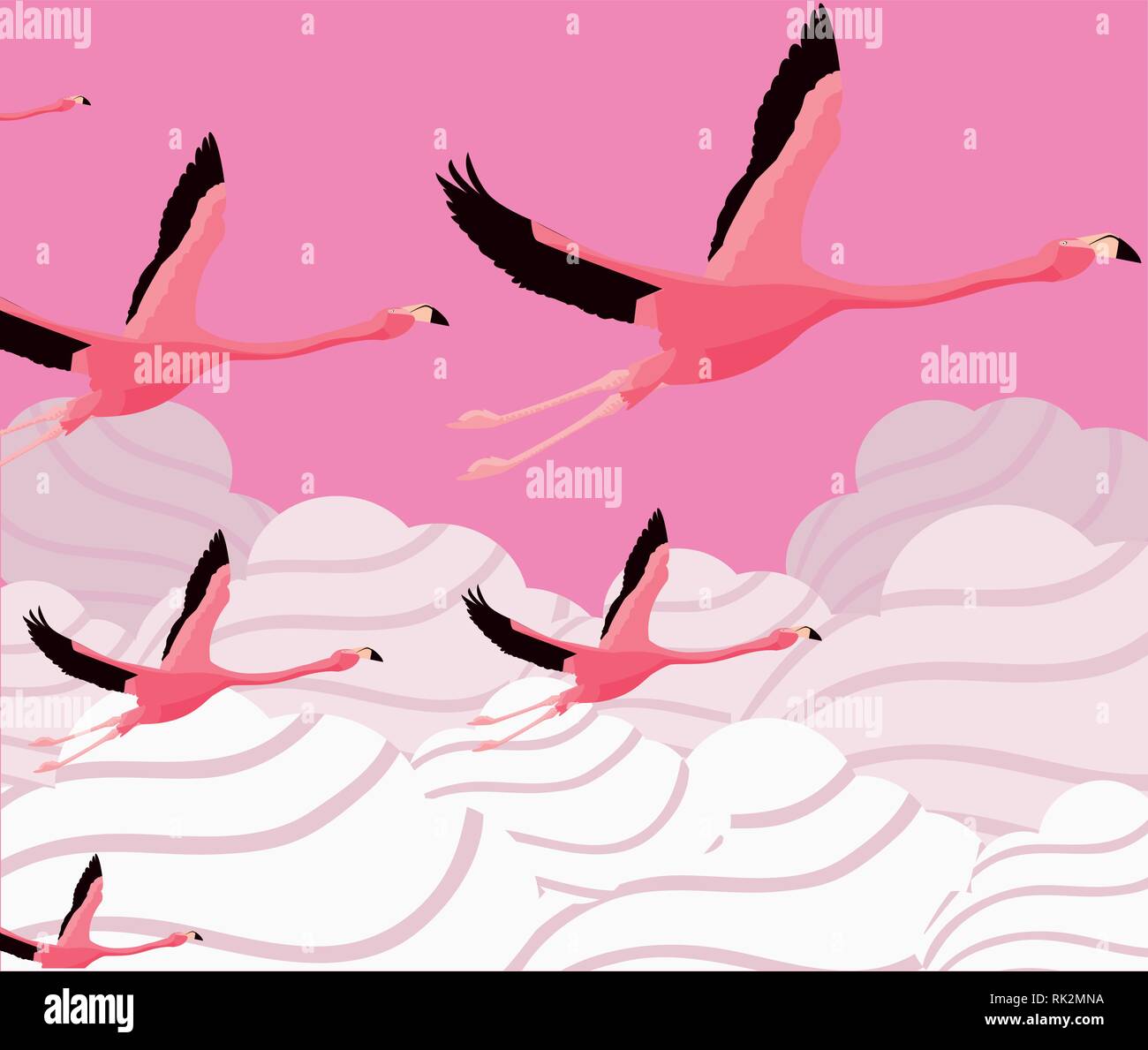 flying tropical flamingos in the sky vector illustration Stock Vector ...