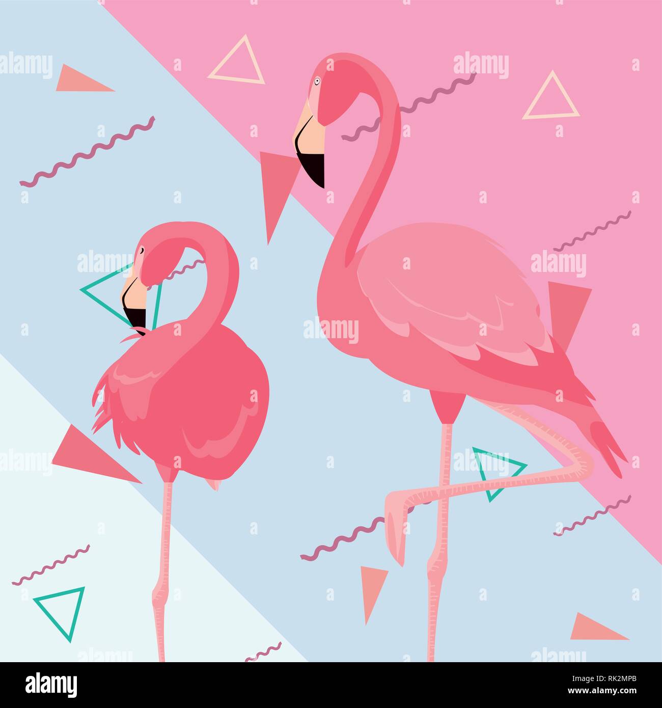 tropical flamingos exotic memphis background design vector illustration ...