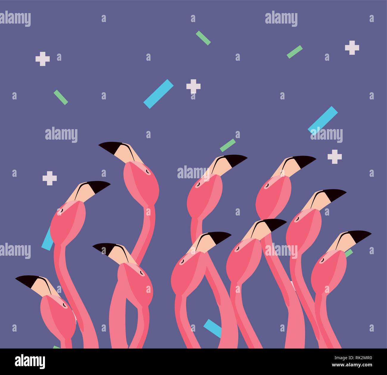tropical flamingos exotic memphis background design vector illustration ...