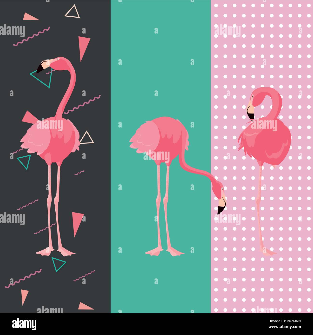 tropical flamingos exotic memphis background design vector illustration ...