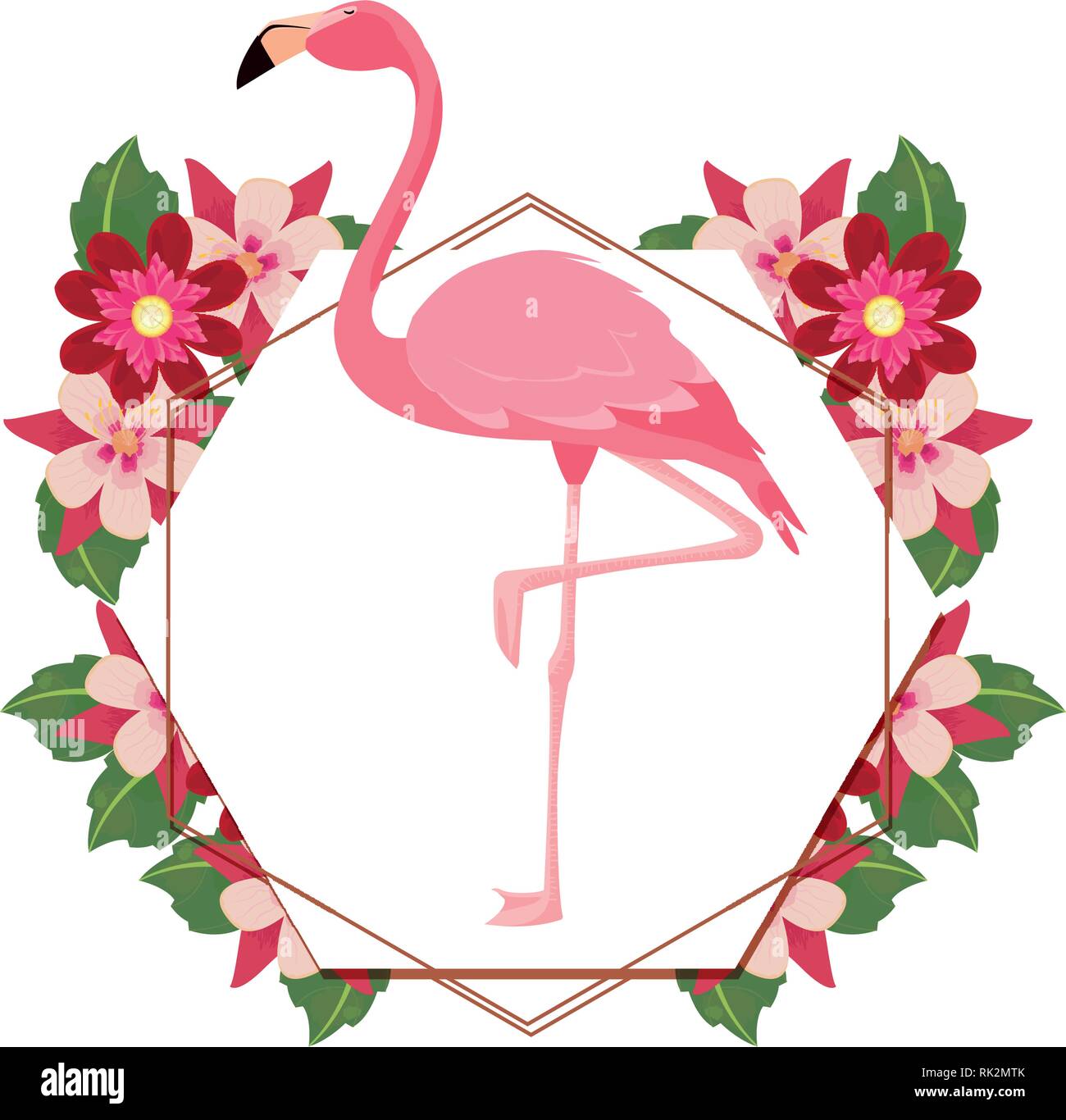 delicate flamingo floral wreath flower vector illustration Stock Vector ...