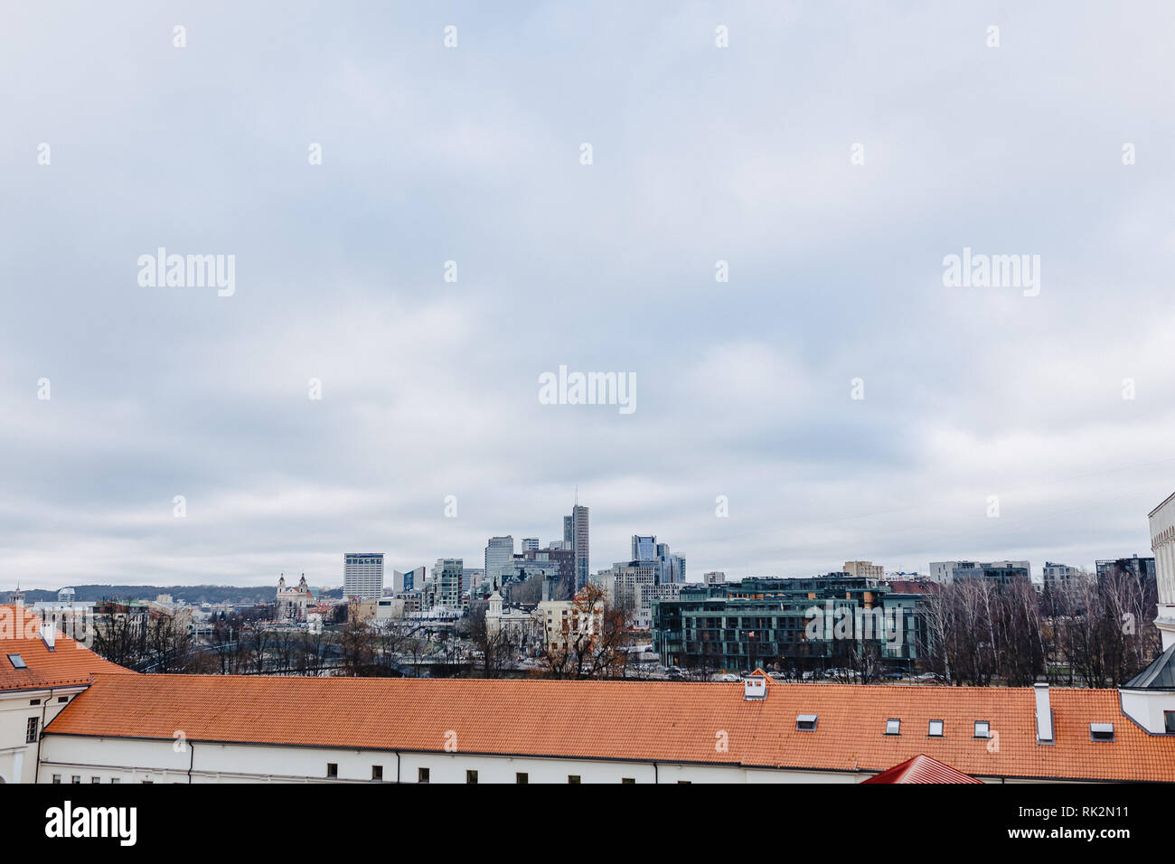 Vilnius, Lithuania, urban city view above Neris river, new glass ...