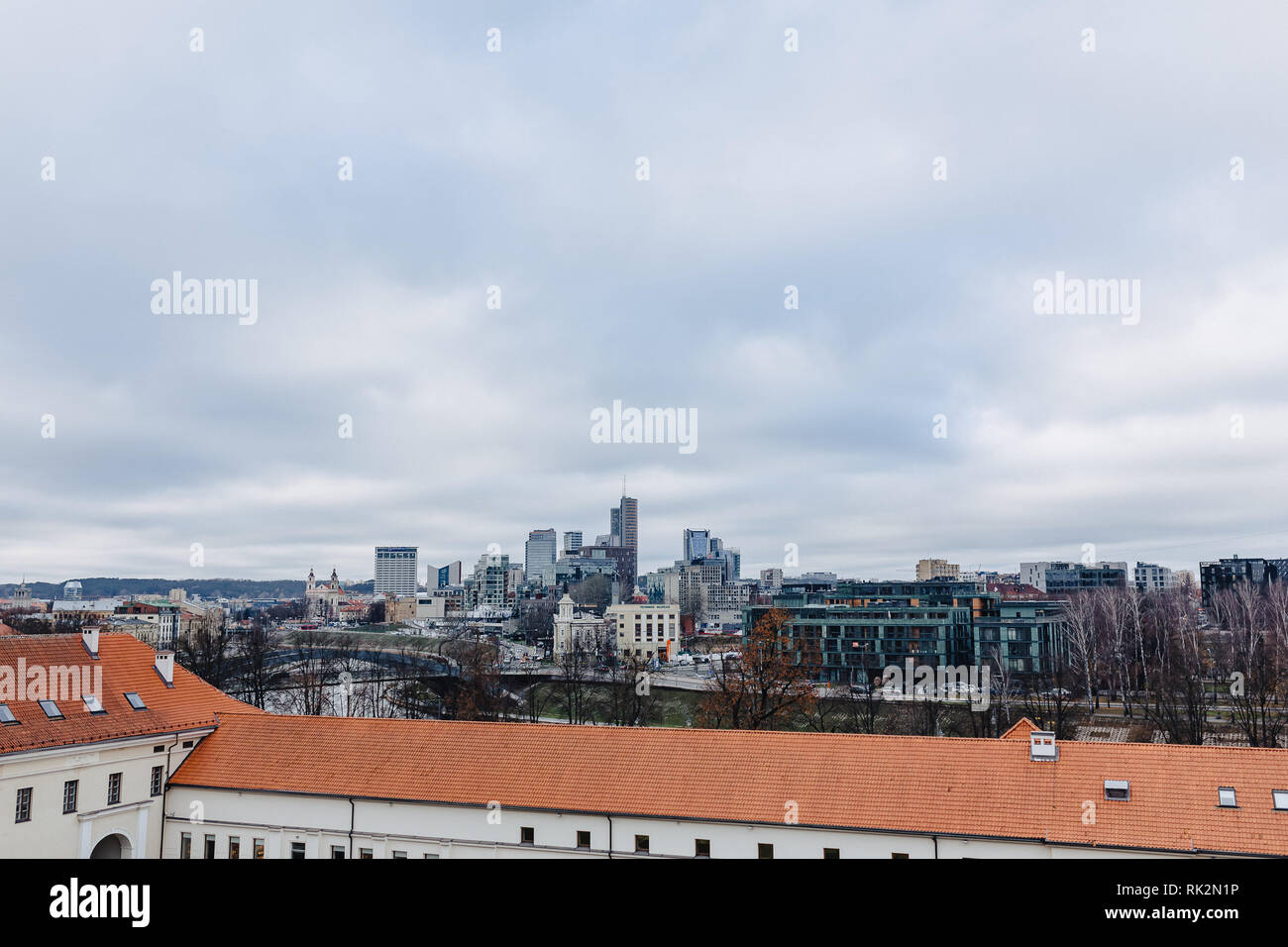 Vilnius, Lithuania, urban city view above Neris river, new glass ...