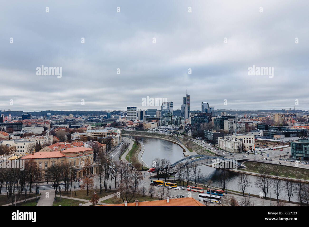 Vilnius, Lithuania, urban city view above Neris river, new glass ...