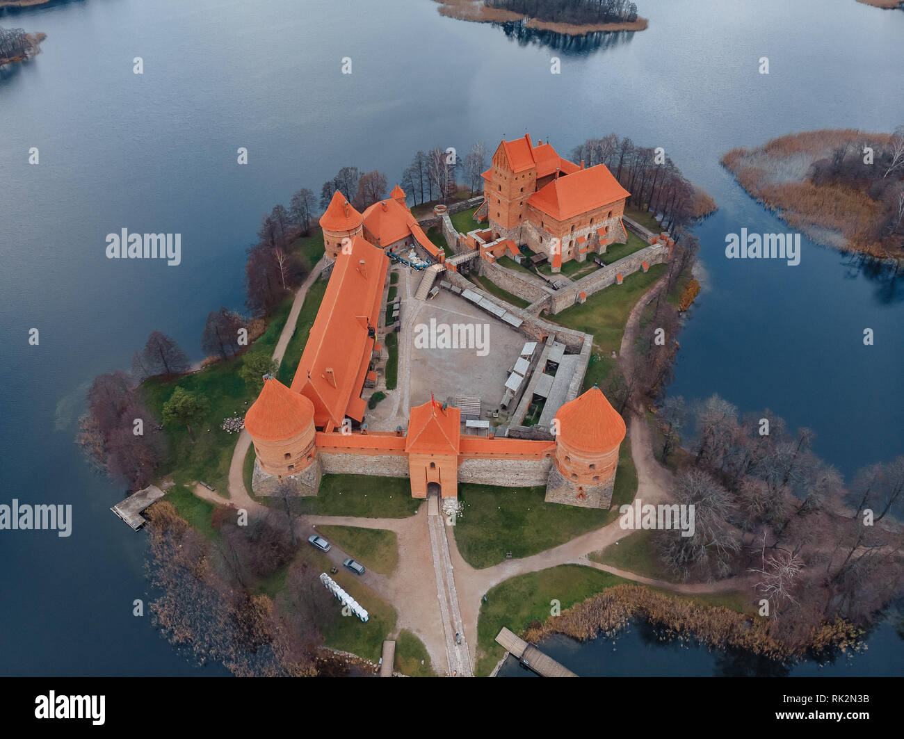 Trakai castle aerial drone view, Lithuania Stock Photo - Alamy