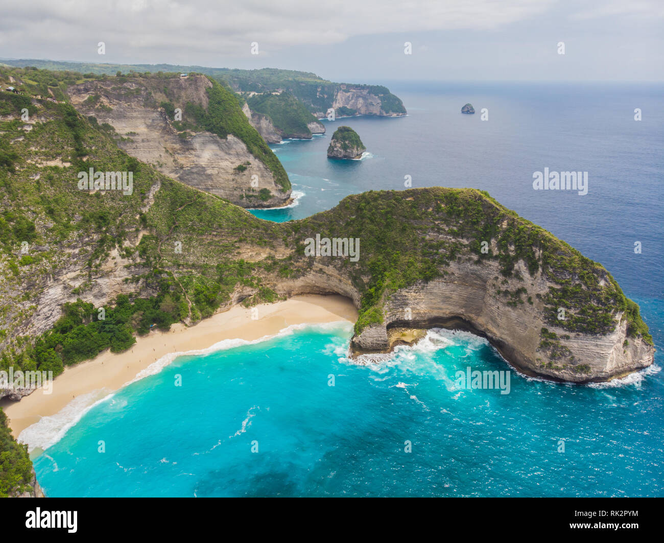 Aerial view Kelingking Beach on Nusa Penida Island, Bali, Indonesia Stock Photo - Alamy