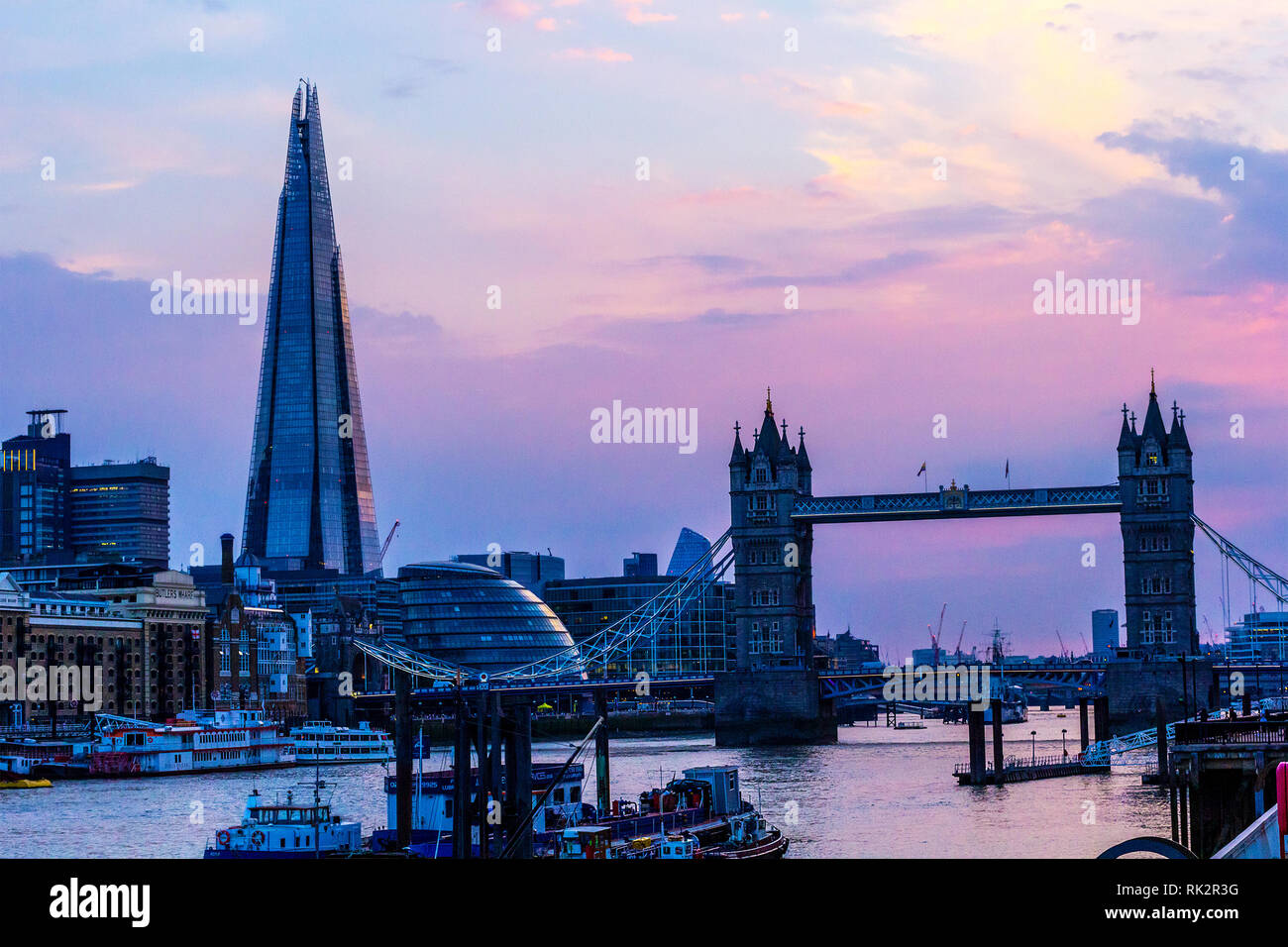 Panorama of London in the sunset with shard and Tower Bridge, London ...