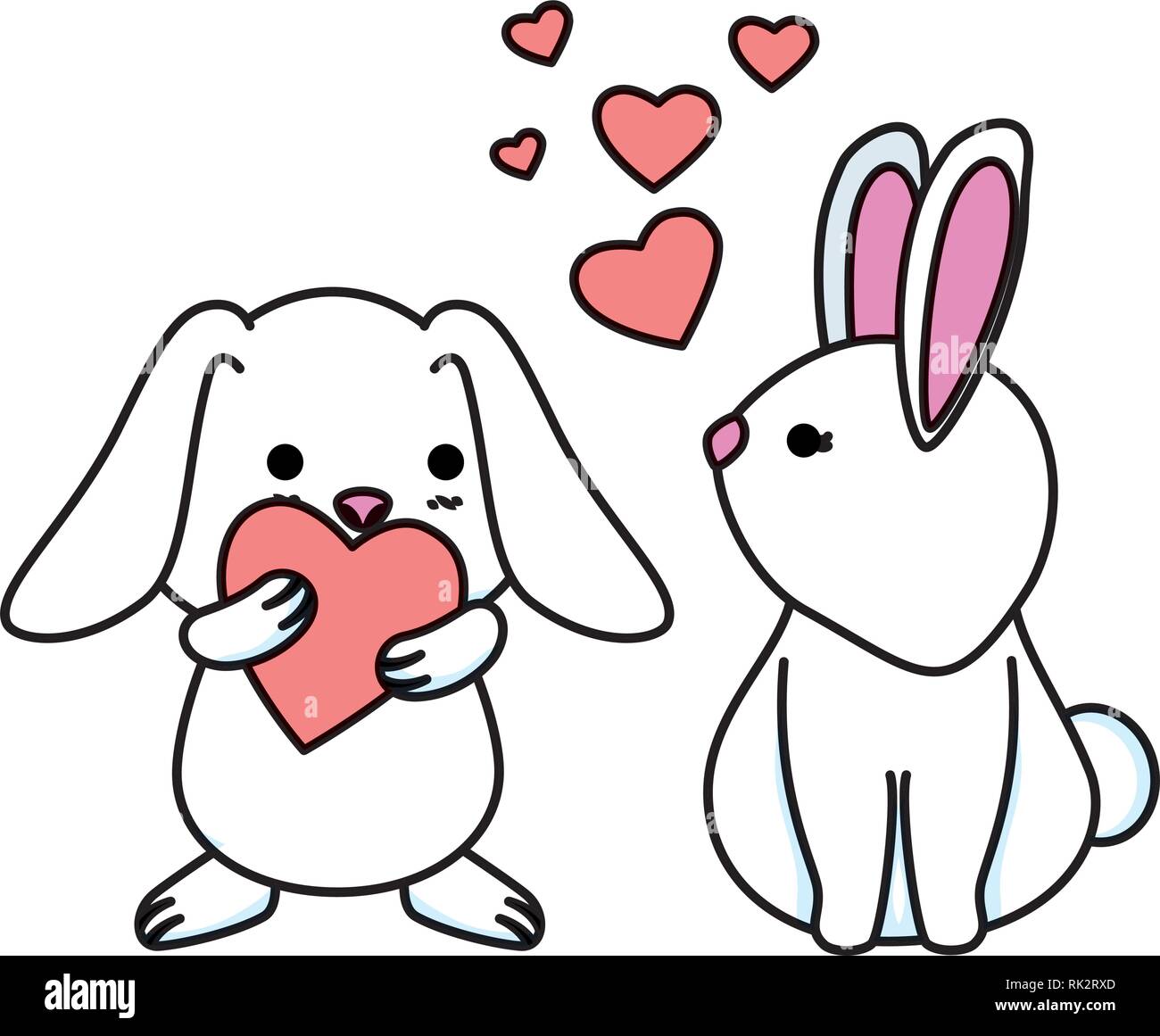 cute rabbits couple with hearts love Stock Vector Image & Art - Alamy