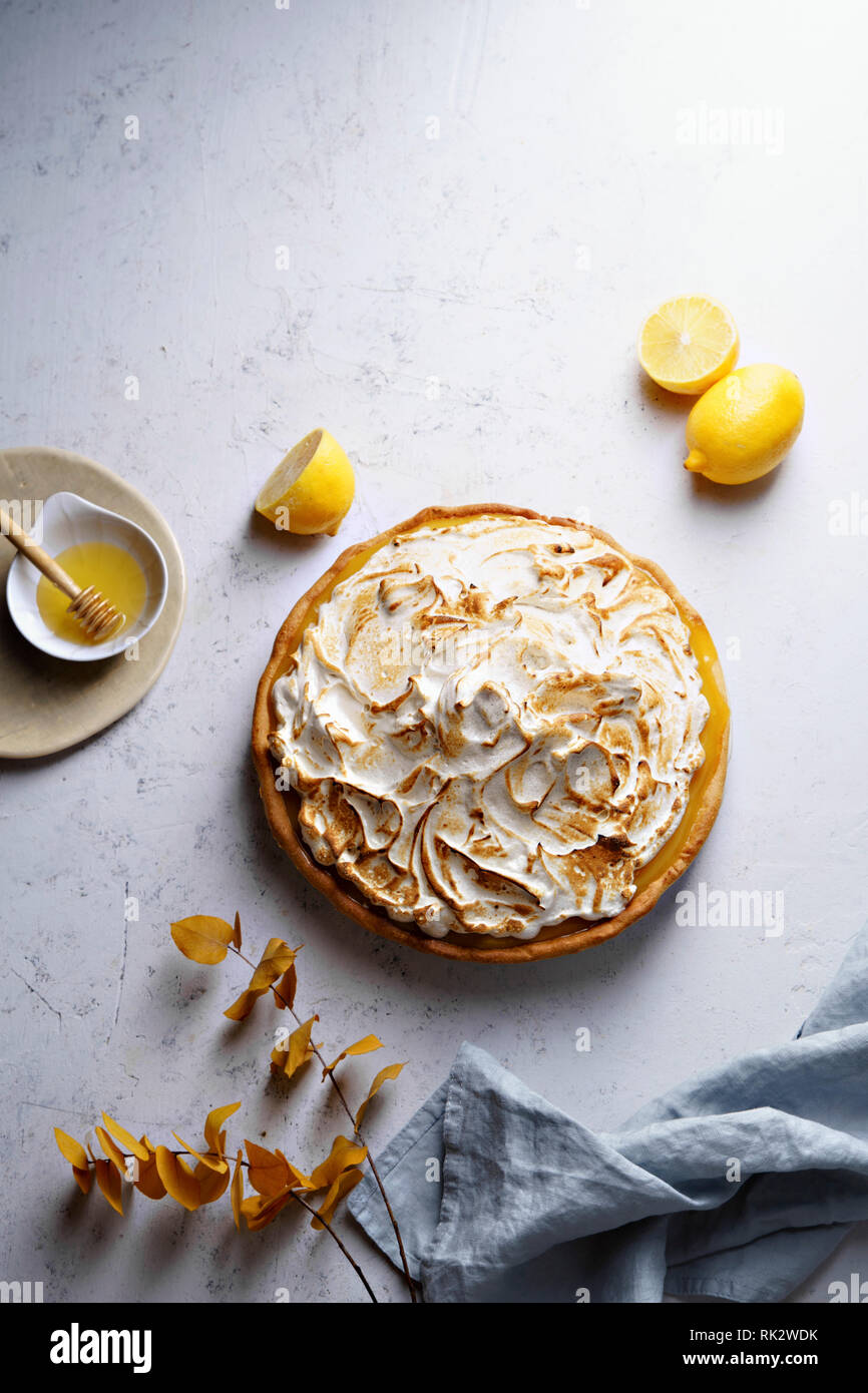 Lemon meringue tart with lemon curd Stock Photo - Alamy