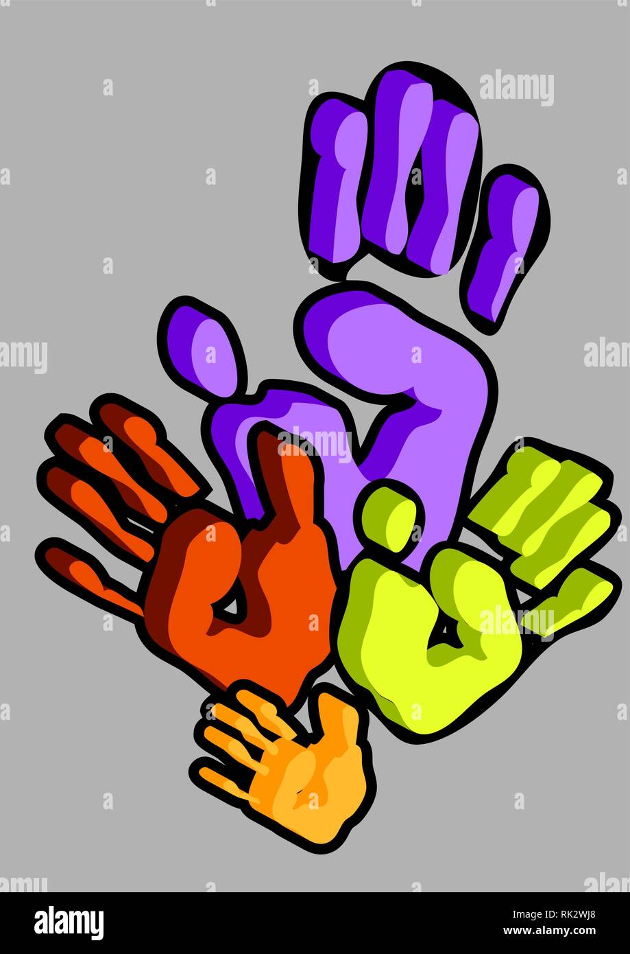 happy family sign. 4 palms on a white background Stock Vector Image ...