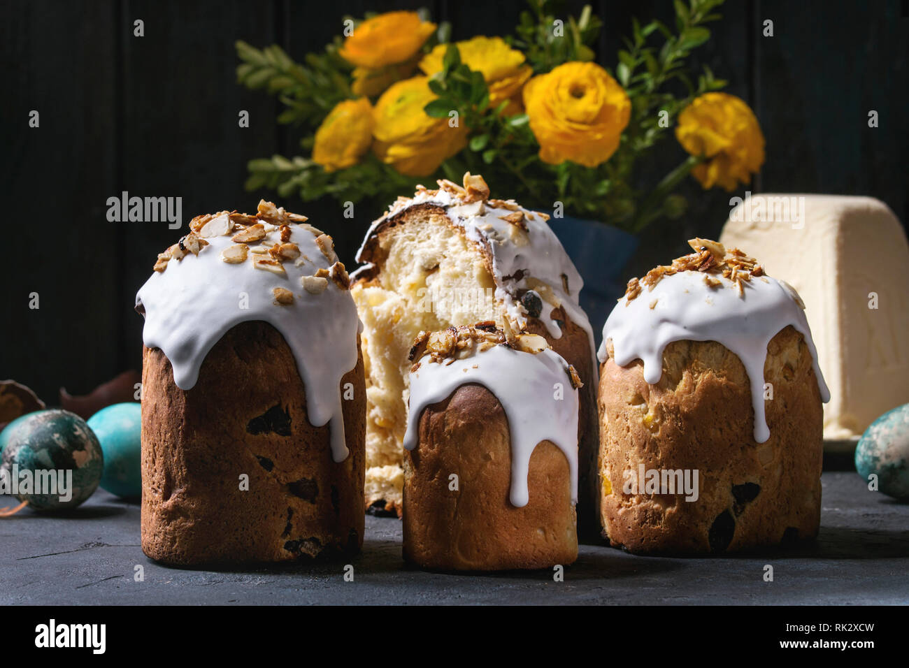 Set of traditional Russian and Ukrainian Easter cake Kulich Paska bread ...