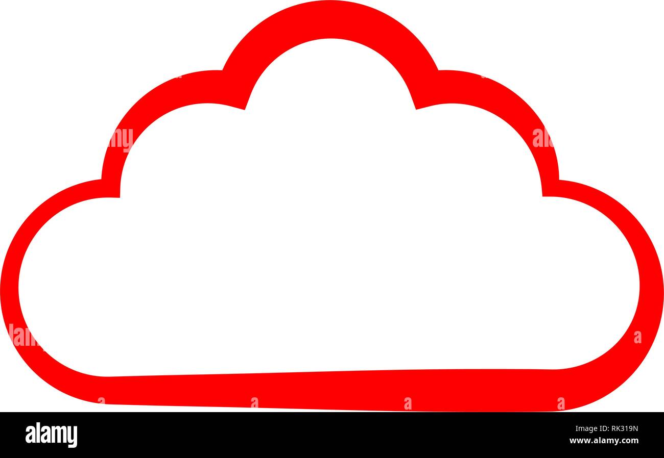 Cloud symbol icon - red simple outline, isolated - vector illustration ...