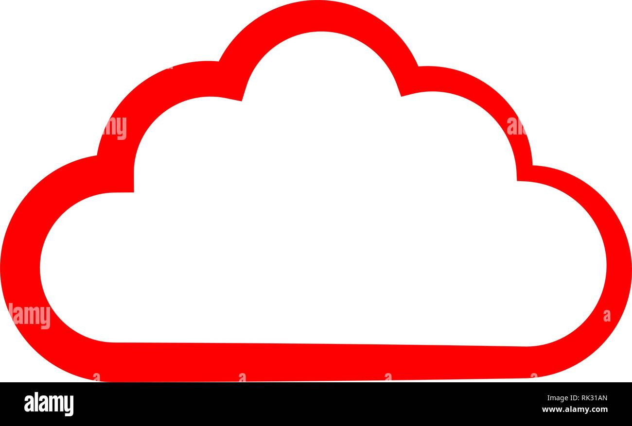 Cloud symbol icon - red simple outline, isolated - vector illustration ...