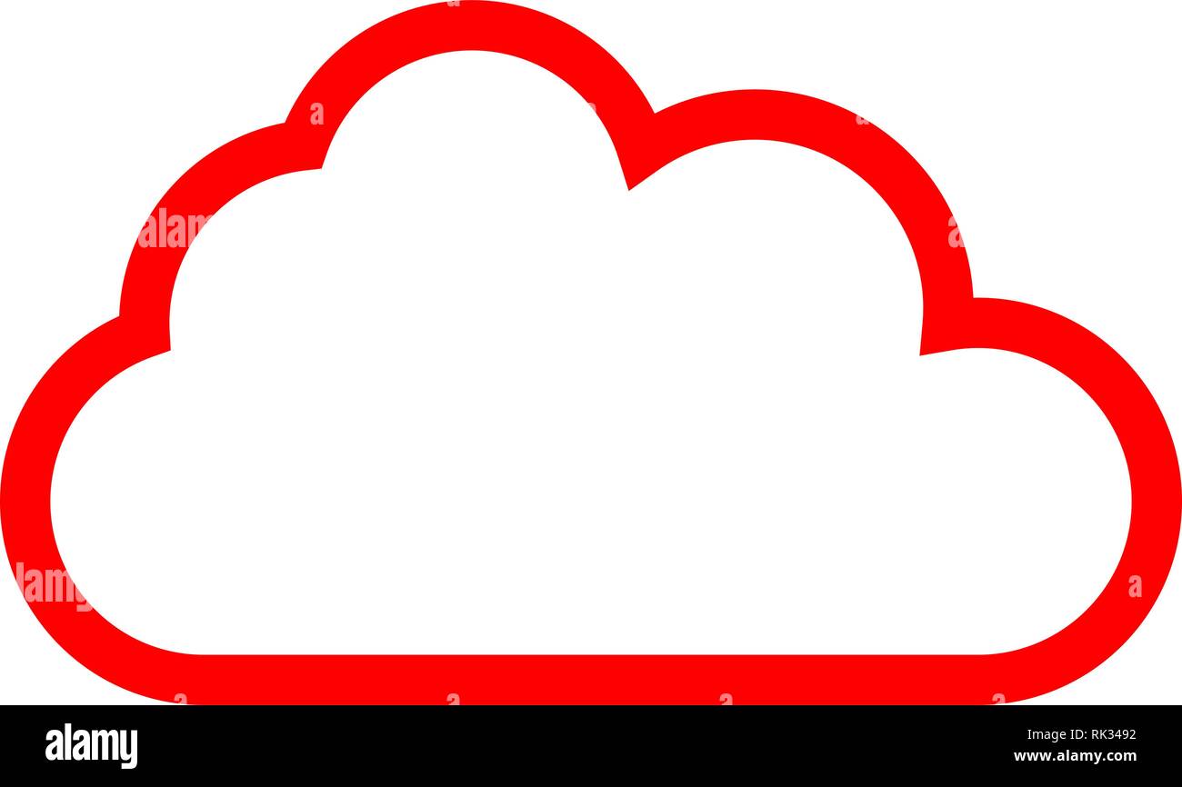 Cloud symbol icon - red simple outline, isolated - vector illustration ...