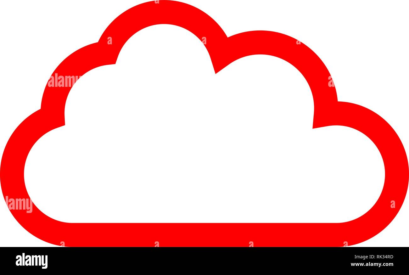 Cloud symbol icon - red simple outline, isolated - vector illustration ...