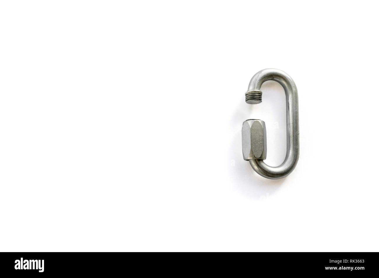 Steel quick link climbing gear piece, isolated on white background ...