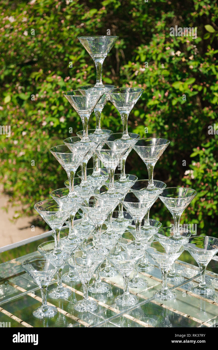 Pyramid of champagne outdoors in the park Stock Photo - Alamy